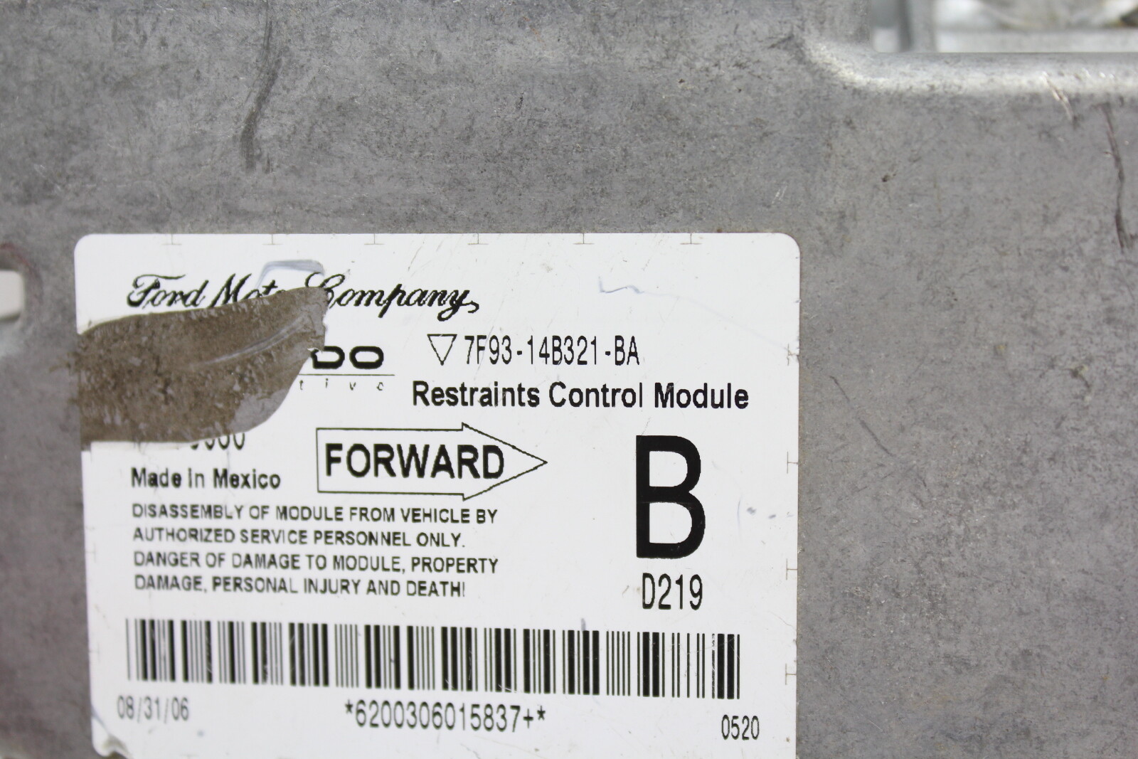 2006 2007 Ford Freestyle SRS Bag Restraints Control Module 7F93-14B321 ...