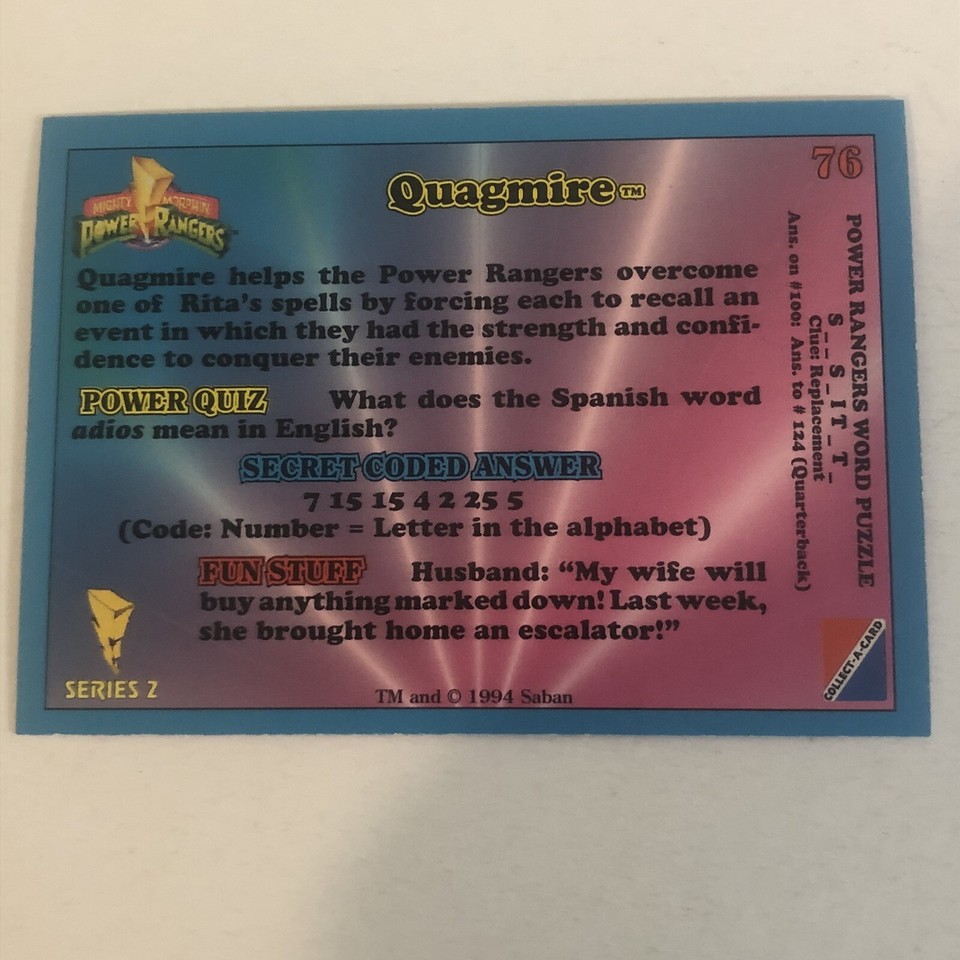 Mighty Morphin Power Rangers 1994 Trading Card #76 Quagmire | eBay