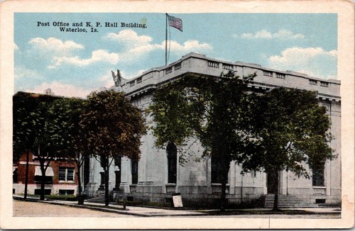 Waterloo IA Post Office K P Hall Building US Flag Iowa c1920s postcard ...