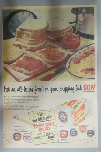 Braun's Bread: Put Braun's Town Talk Bread on List ! 1940's Size: 11 x ...