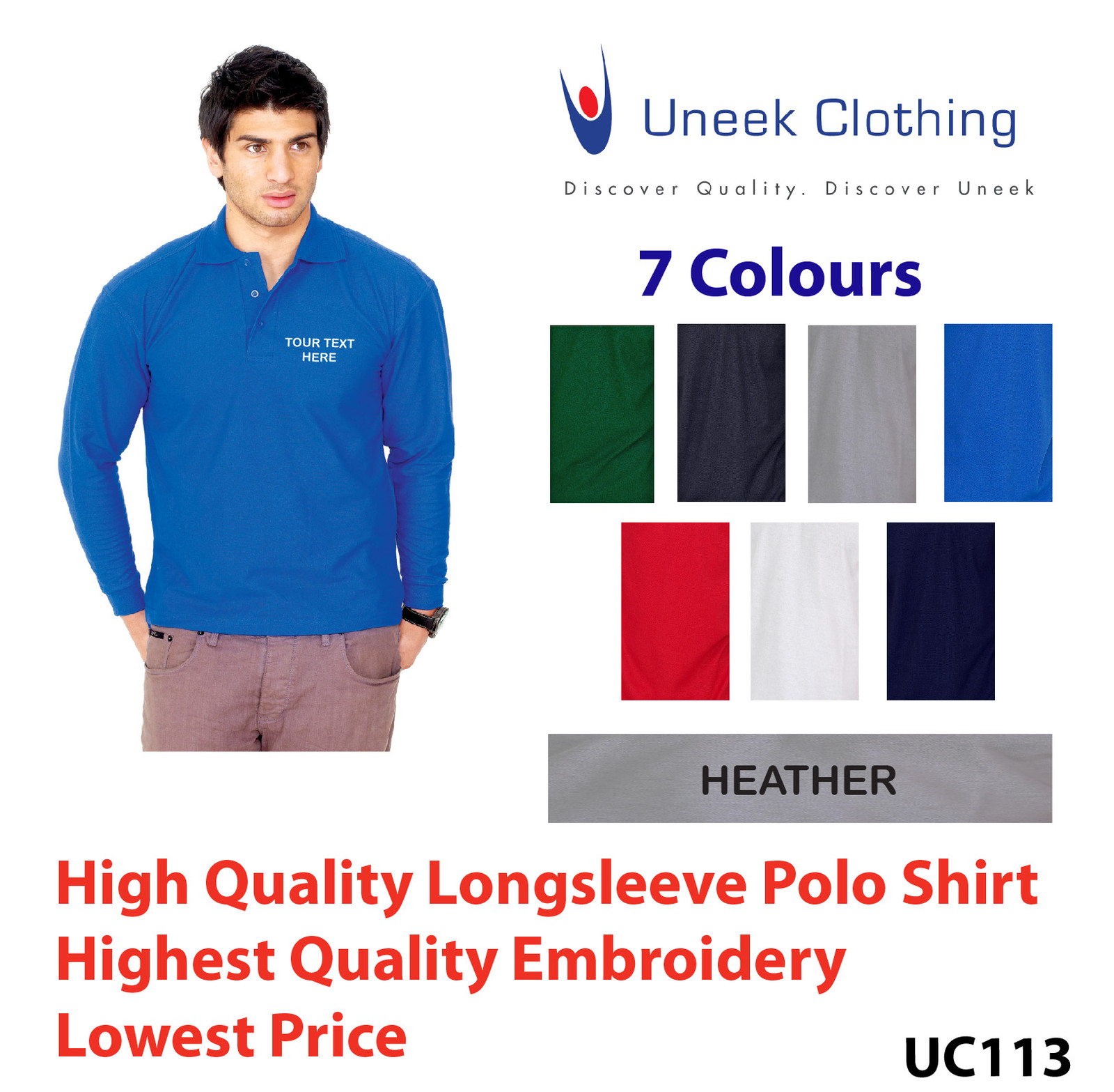 UC113 Long Sleeve Polo Shirt Personalised Embroidered FREE LOGO SETUP ...