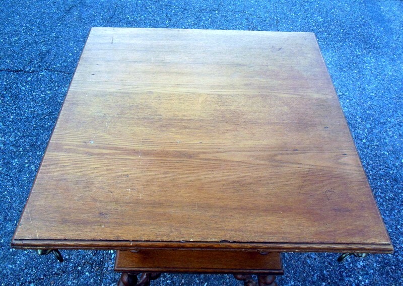 Antique Merklen Bros NY Oak PARLOR TABLE Barley Twist Brass LION Claw ...