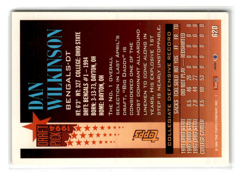 1994- Topps-#620-Dan Wilkinson RC-Cincinnati Bengals | eBay