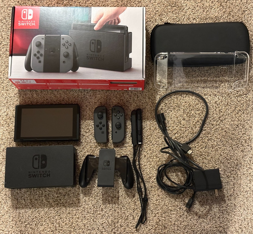 Nintendo Switch Console w/ Gray Joy-Con Controllers & Carrying Case ...