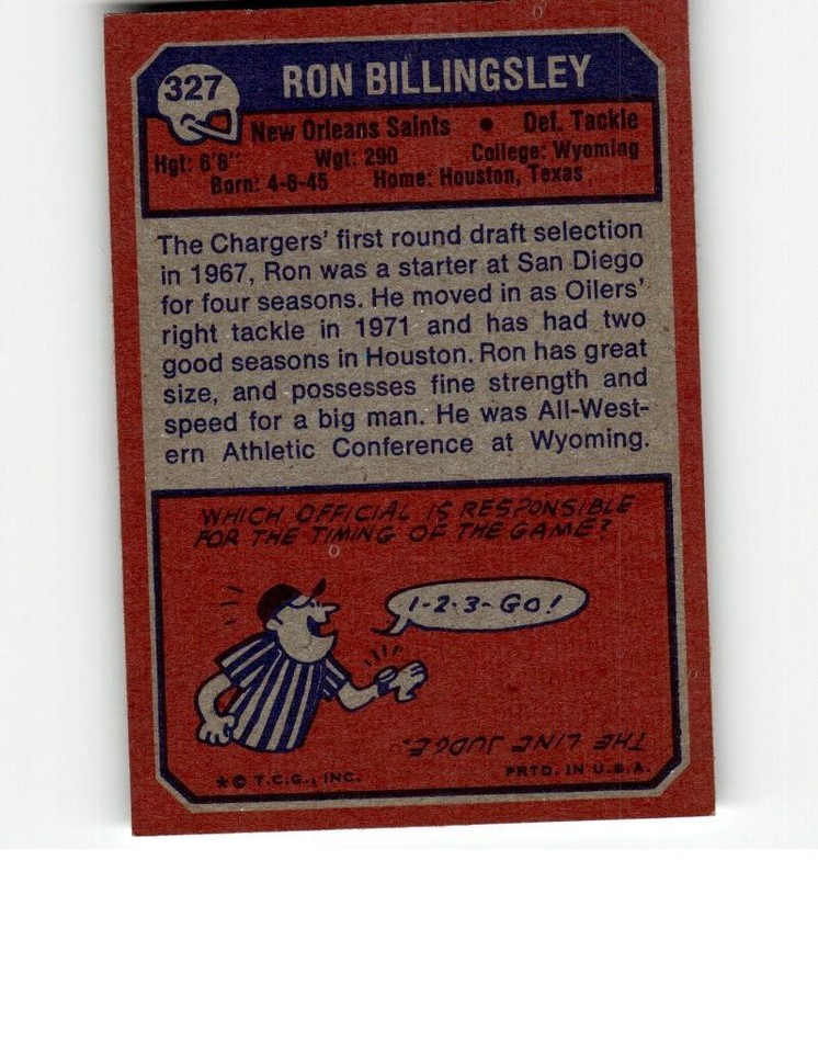 RON BILLINGSLEY CARD #327 B1R2S105P49 FREE SHIPPING | eBay