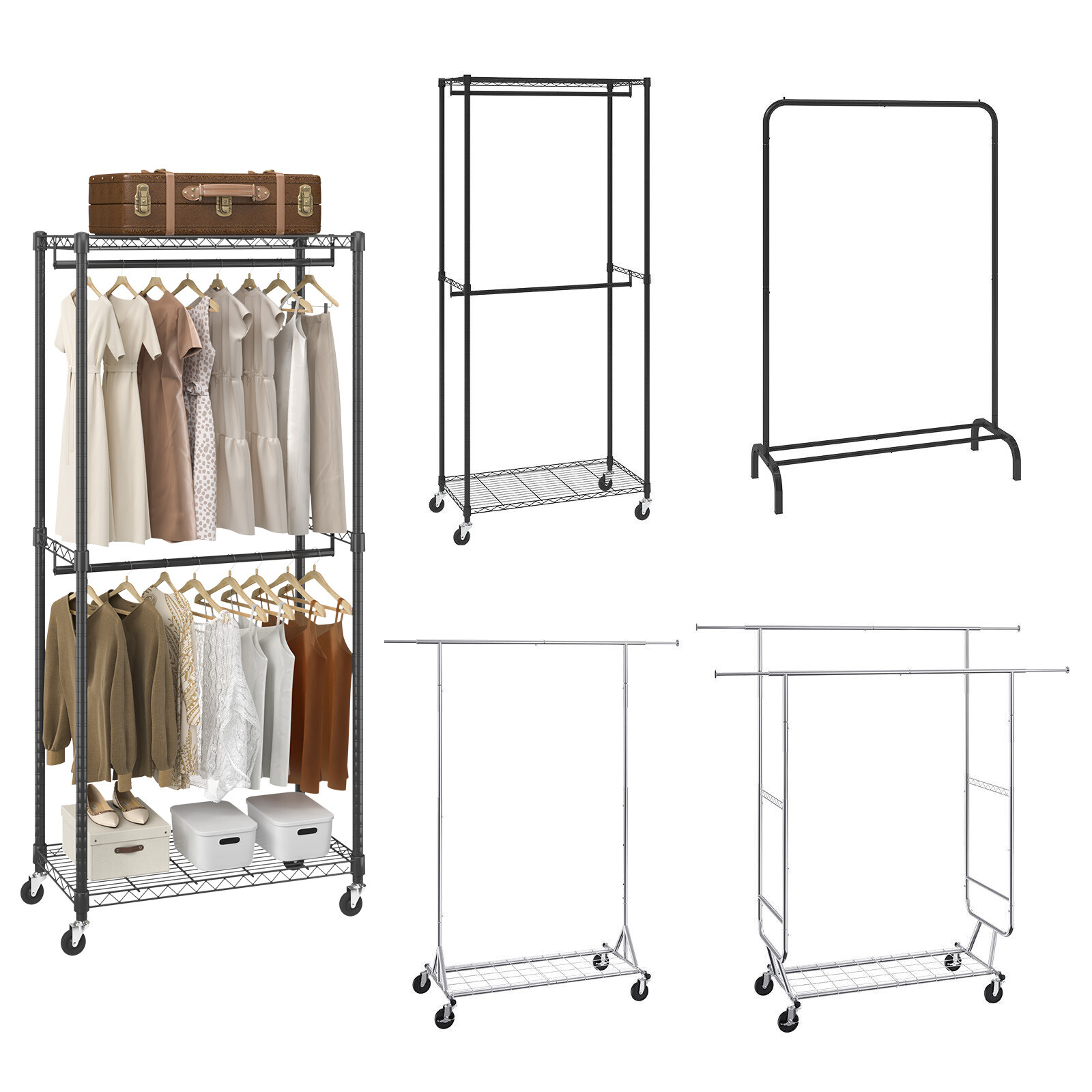 VEVOR Clothes Rack with Wheels Heavy Duty Clothing Garment Rack with ...