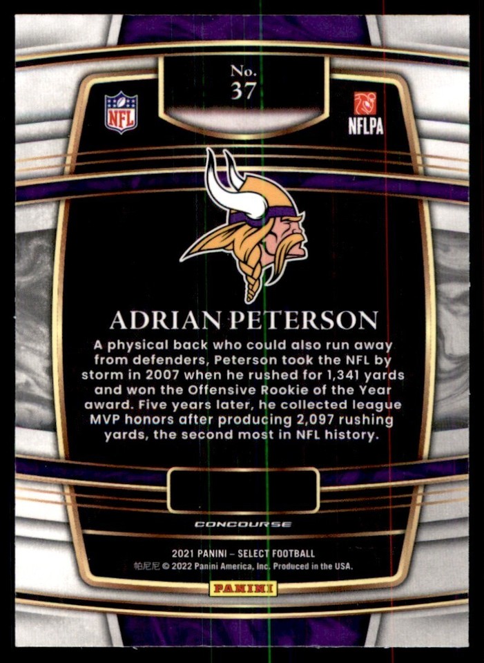 2021 Panini Select Football Concourse Adrian Peterson #37 Minnesota ...