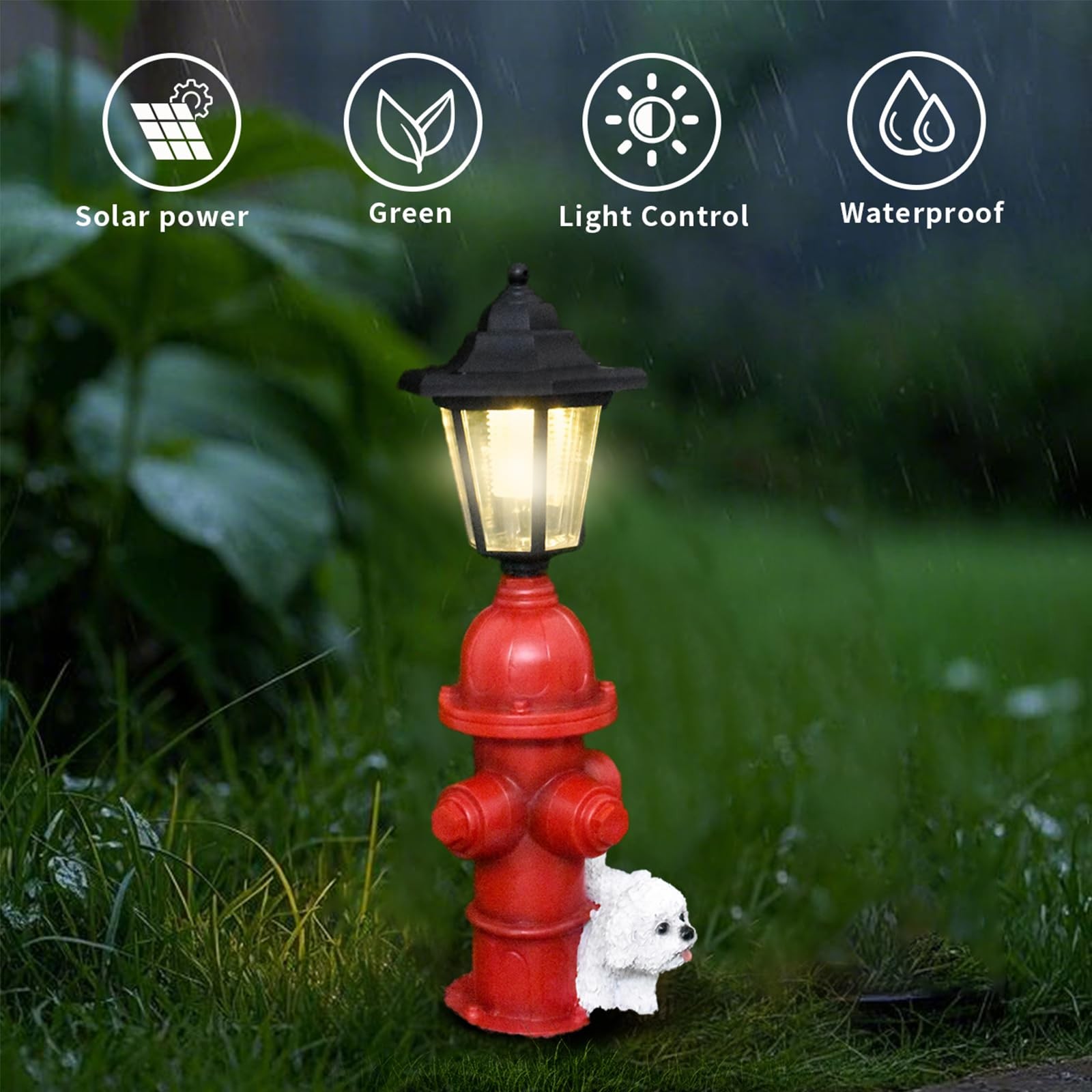 Solar Fire Hydrant Outdoor Sculptures, Garden Statues with Resin Decor ...