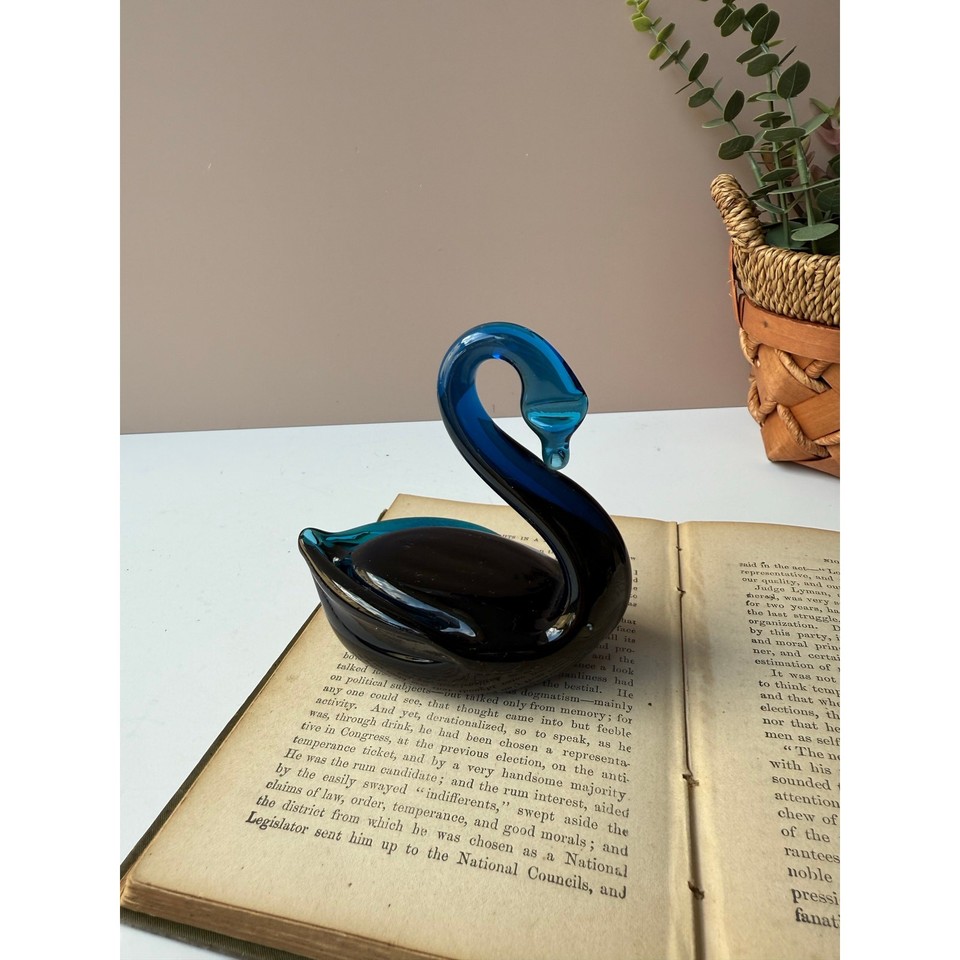 Vintage Hand Blown Blue Swan Figurine | Art Glass Collectible | eBay
