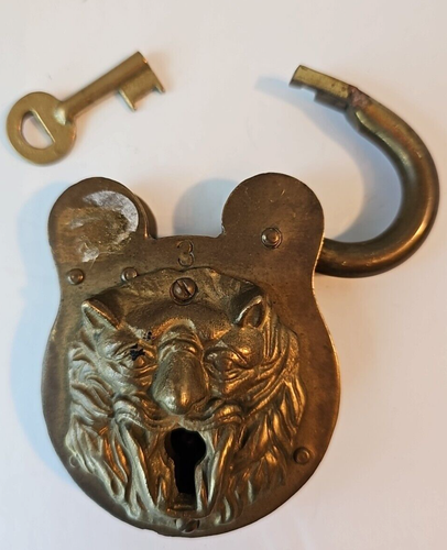 Antique Brass Padlock Lion Head with 1 Key 1896 #3 Working | eBay