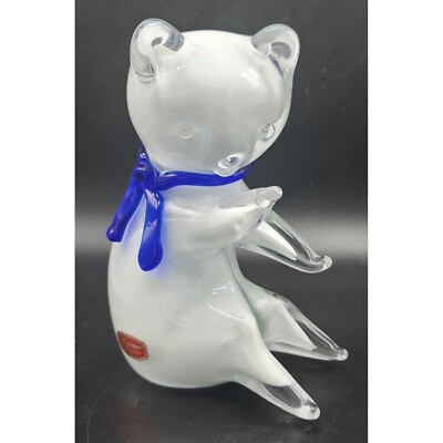 Vintage Murano Cenedese Art Glass White Cat w Blue Scarf Glass Figurine ...
