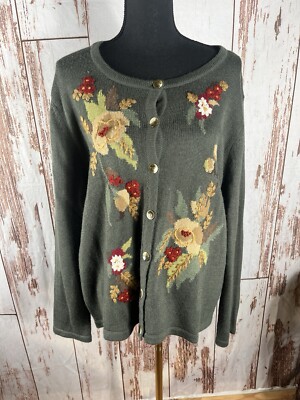 Appleseeds Cardigan Sweater Women XL Fall Floral Grandma Core Academia ...