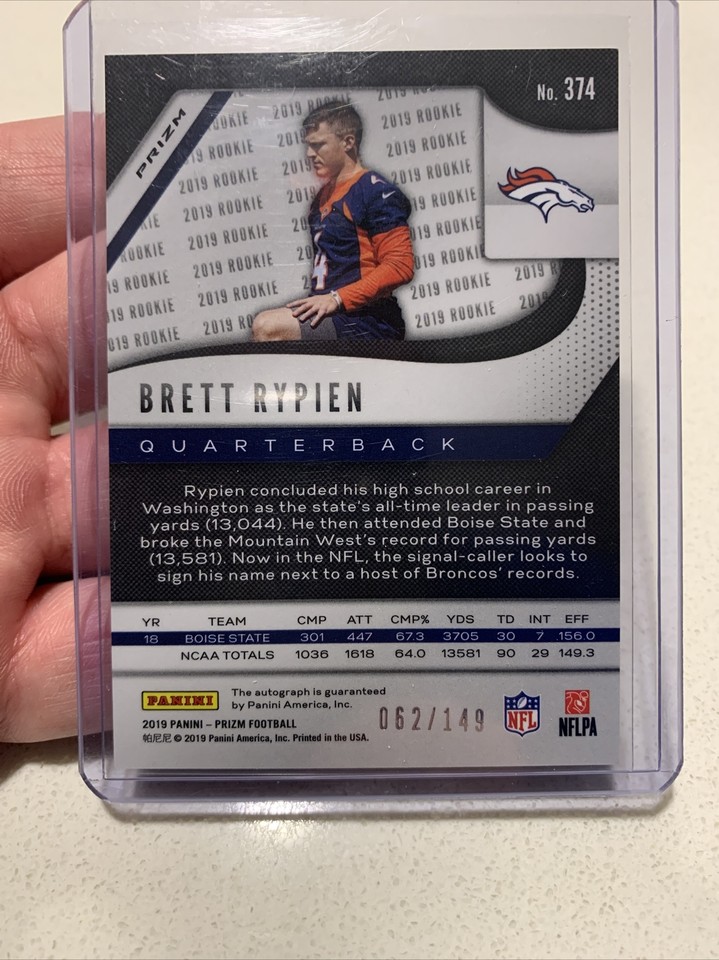 2019 Panini Prizm Brett Rypien Red Wave Prizm SP RC Auto /149 BRONCOS ...