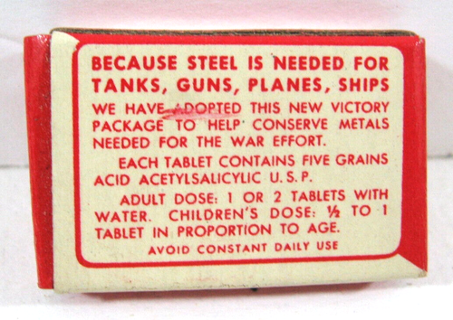 Vintage 1939 Allen's 5 Cent Aspirin Victory War Package Allen Labs New ...