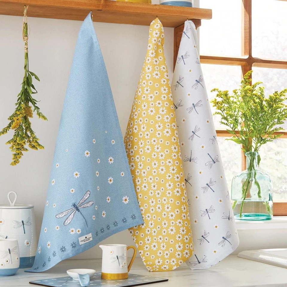 Cooksmart 100% Cotton Tea Towels Set of 3 Decorative Kitchen | eBay UK