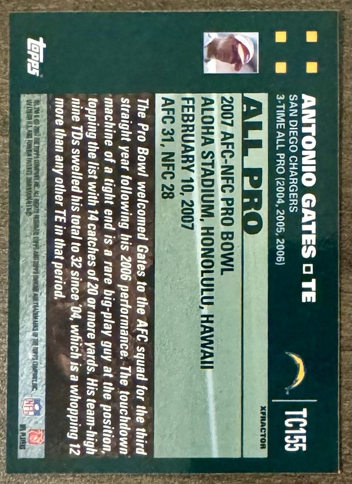 Antonio Gates 2007 Topps Chrome XFractor Refractor All-Pro | Chargers ...