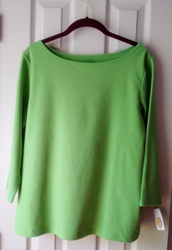 TALBOTS LIME BOATNECK 3/4 SLEEVE T-SHIRT LARGE NWT | eBay