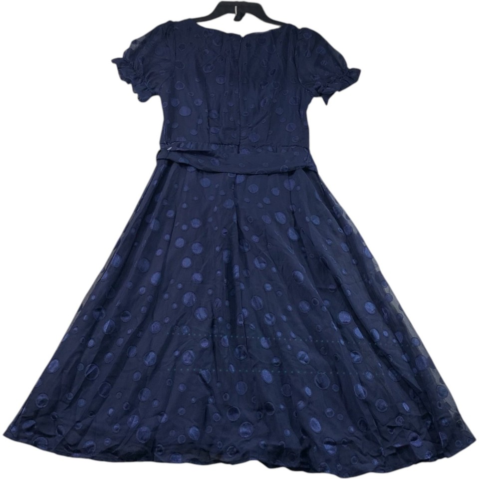 NY Collection Dress Womens Medium Petite PM Navy Blue Short Sleeve ...