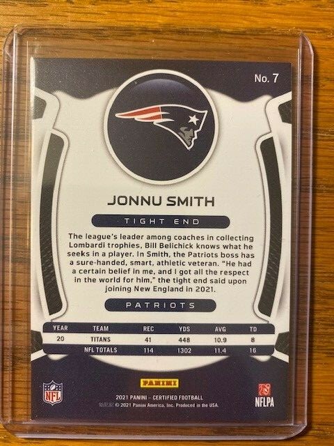 2021 Panini Certified Jonnu Smith Pink Parallel 012/199 Card No. 7 NE ...