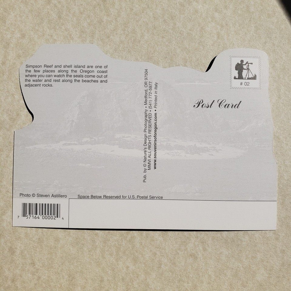 Seal Oregon State Shaped Postcard Souvenir Photo Simpson Reef Shell ...