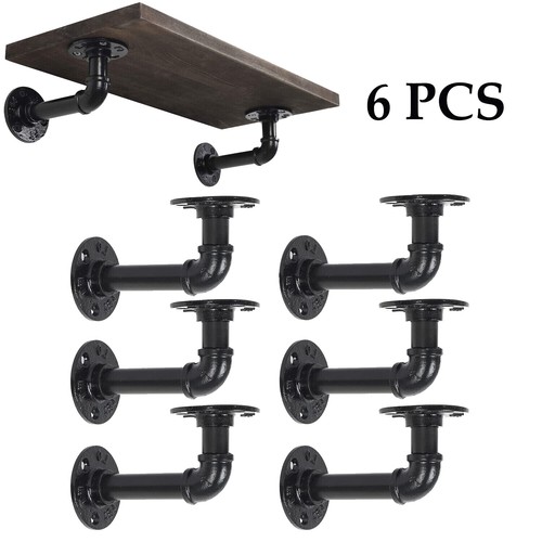 6 Packs Industrial Wall Mount DIY Pipe Shelf Brackets Home Floating ...