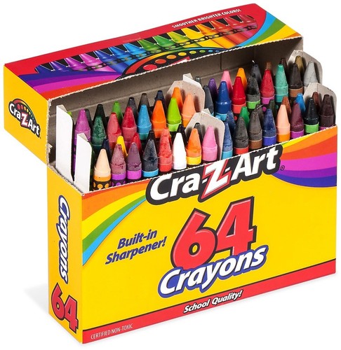 Cra-Z-Art Crayons Bulk Pack 64 Count Built in Sharpener Back to School ...