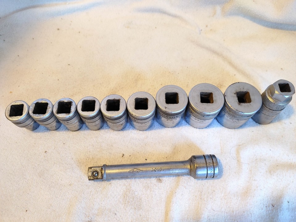 S-K TOOLS 1/2" DRIVE CHROME KNURLED SOCKETS SET OF 10 + 1- 5" EXTENSION ...
