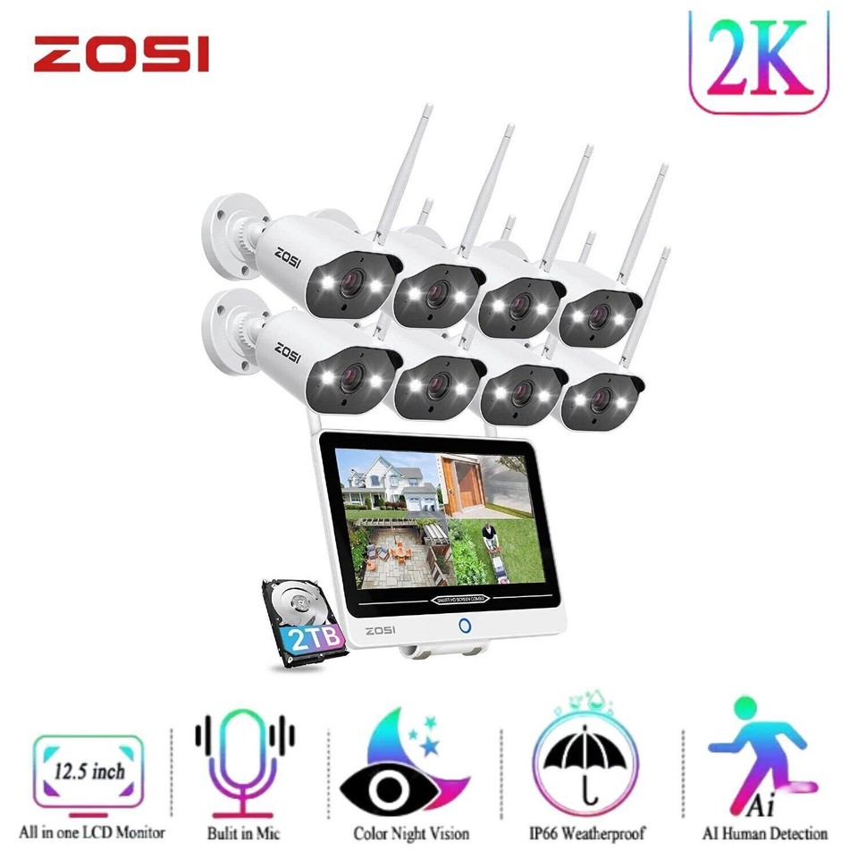 ZOSI 3MP 8CH 2K Wireless Security Camera System CCTV Audio WiFi 12.5 ...