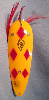 Vintage DARE DEVIL Muskie Spoon Yellow Red Diamond Fish Bait Lure Hook ...