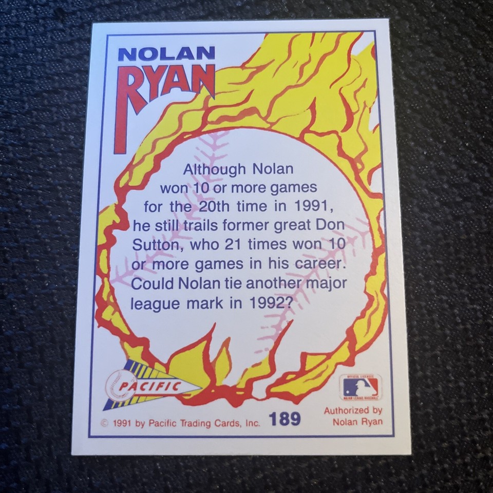1991 Pacific Nolan Ryan Express #189 Ryan Trails Sutton Texas Rangers ...