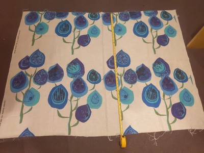 1 Yard Of Retro Vintage Blue Line Screenprint | eBay