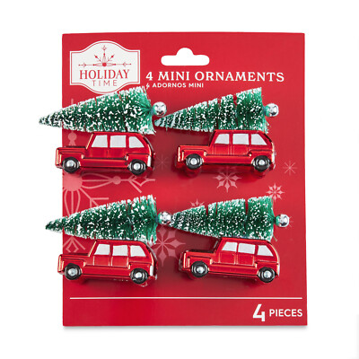 4 mini 2.5" long red plastic SUV trucks ornaments hauling flocked ...