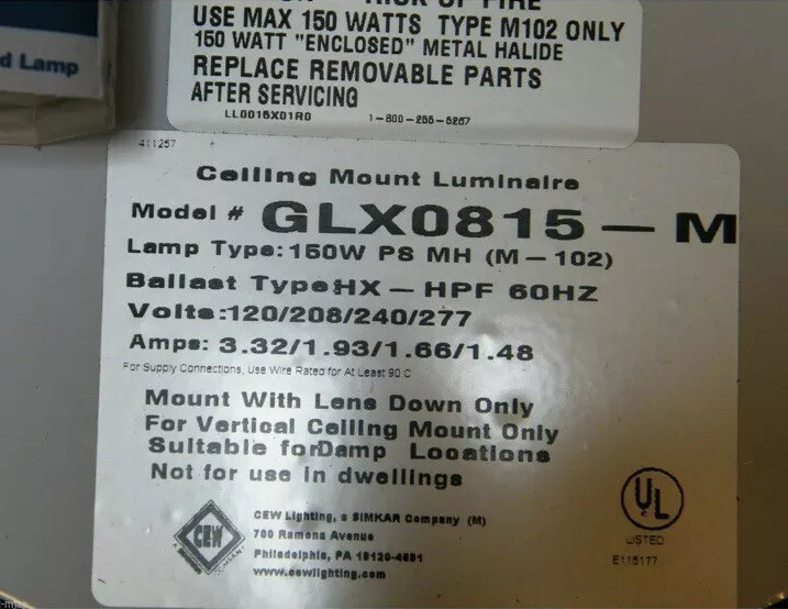 NEW ~ SIMKAR GLX SERIES 12" GARAGE LIGHTPART # GLX0815-M ~ Replacement ...