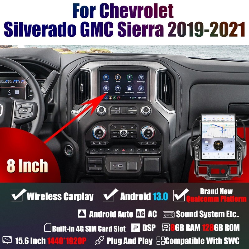 "2019-2023 Chevrolet Silverado Tesla Vertical Screen 15.6"" CarPlay GPS ...