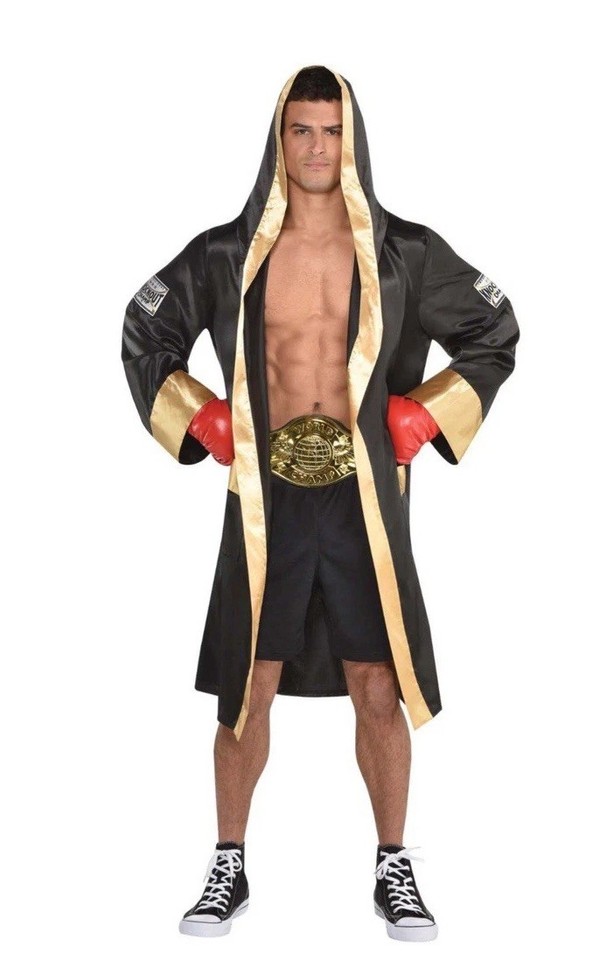 Boxing Robe Black Gold Champ Fighter Sports Halloween Adult Costume | eBay