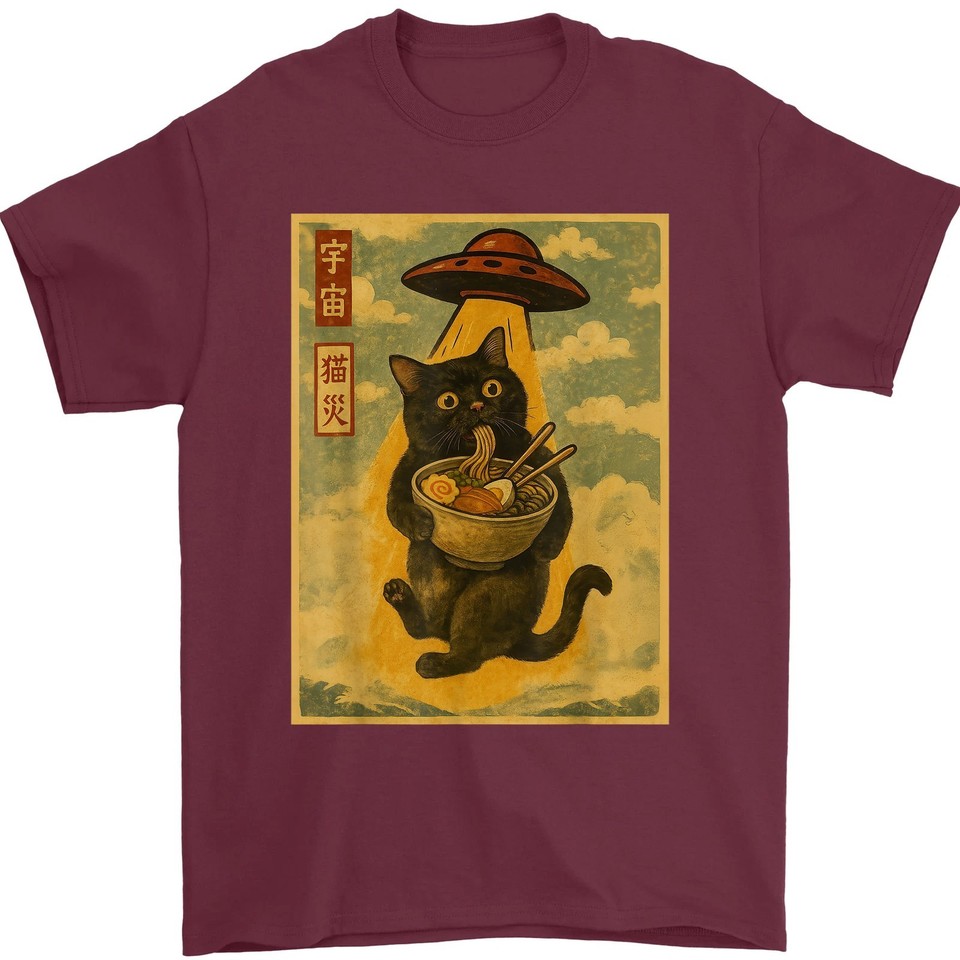 Funny Cat Ramen UFO Japanese Anime Cat Alien Graphic Design Unisex T ...