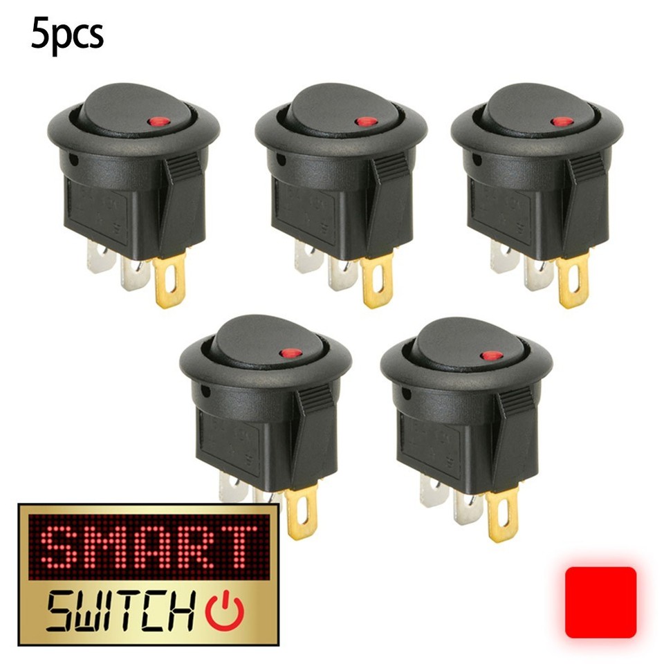 Reliable On/Off Round Rocker Switch with LED for Car Van and Boat 5PCS ...