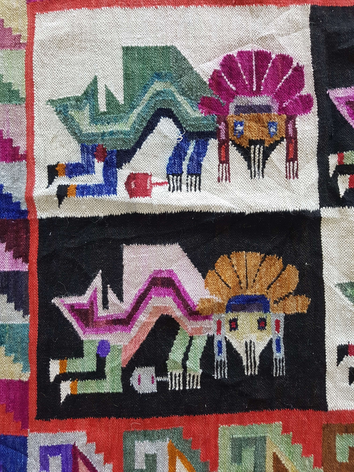 Vintage Handmade Peruvian Pictorial Multicolor Kilim Rug Carpet ...