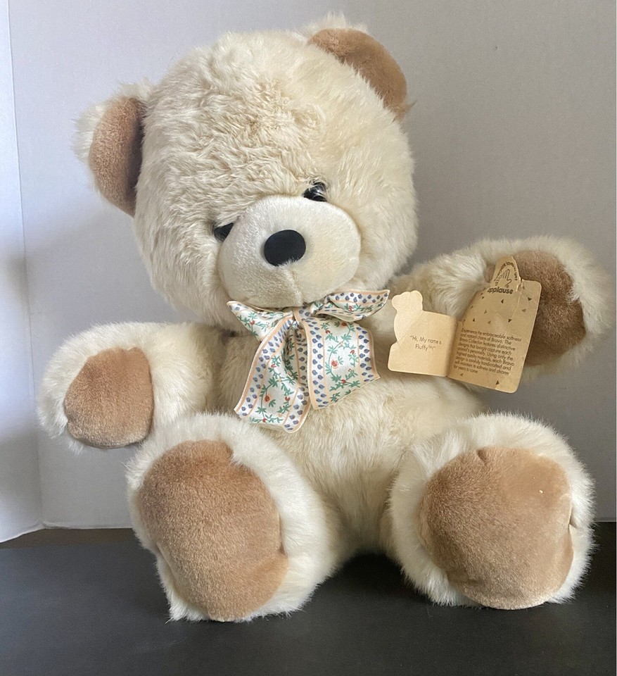Vintage Applause Teddy Bear Bravo “Fluffy” Cream Plush Stuffed Animal ...
