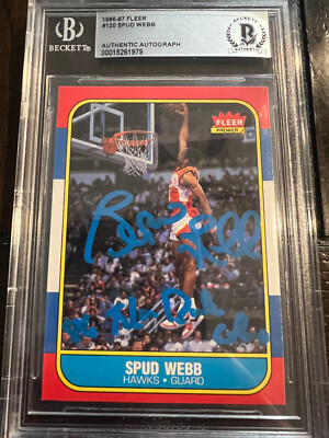 1986-87 Fleer SPUD WEBB Signed Auto Rookie Card #120 Graded BAS SLAB ...