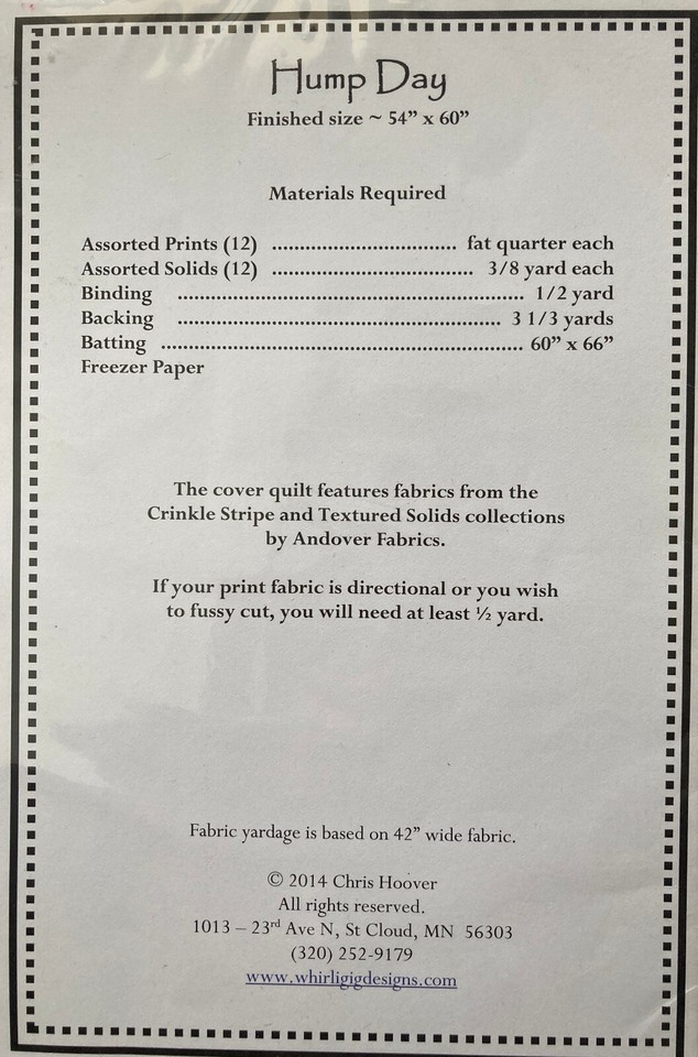 Quilt Pattern: "Hump Day" by Whirligig Designs | eBay