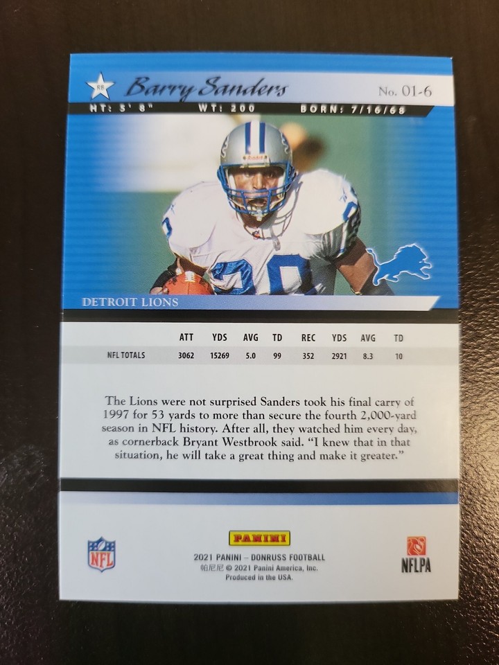 2021 Donruss Barry Sanders 2001 THROWBACK card #01-6 | eBay