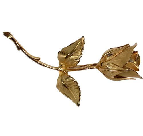 Giovanni Rose Stem Brooch Pin Gold Tone Floral Flower Vintage Marked ...