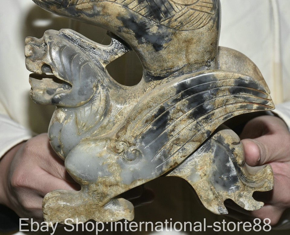 8" Old Chinese Xiu Jade Carving Dynasty Palace Pixiu Beast Cann Goblet ...