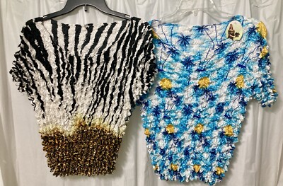 (2) FC Stretch Popcorn Top Shirts Misses, Short Sleeve, Multi Colored ...