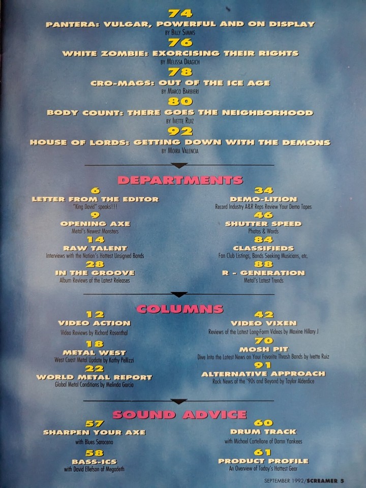 Screamer Magazine September 1992 Slaughter, Soundgarden, Sabbath ...