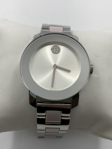 Movado Bold Quartz Silver Dial Two Tone Steel And Ceramic Ladies Watch ...
