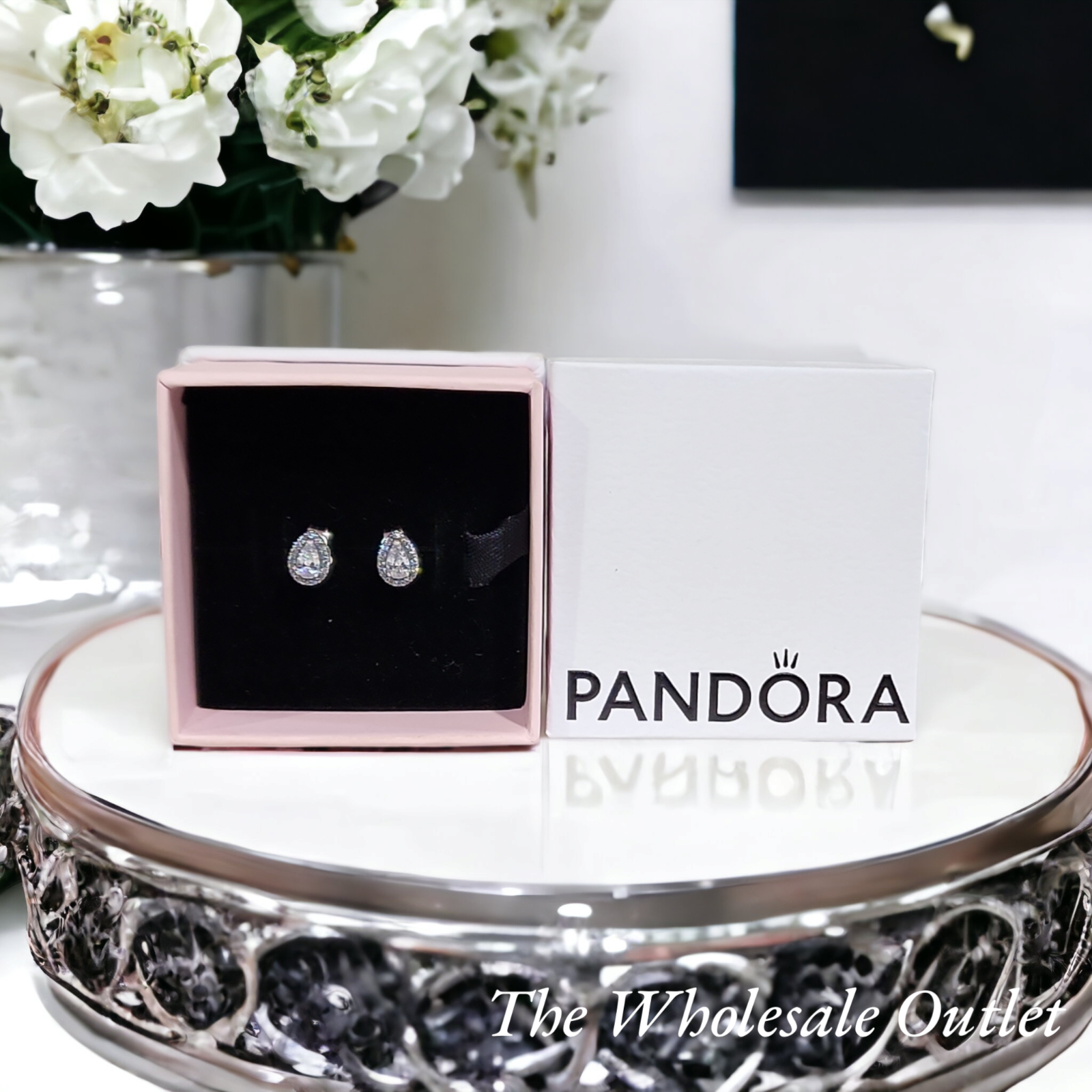 AUTHENTIC Pandora SPARKLING TEARDROP HALO STUD Earrings 296252CZ w ...