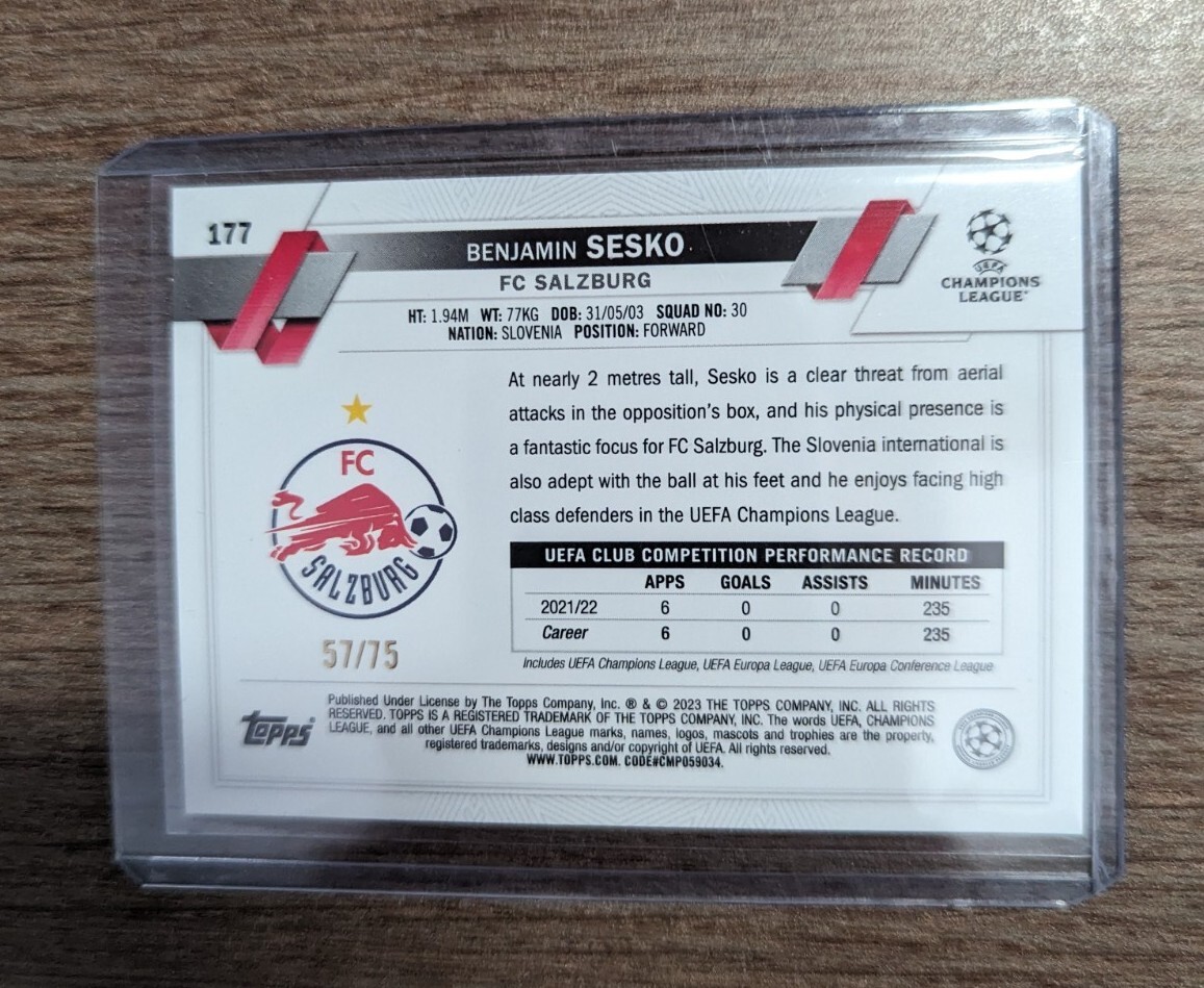 2023 Topps UEFA Club Competitions Future Stars Purple Foil /75 Benjamin ...