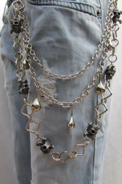 New Men Biker Fashion Long Metal Silver Rocker Wallet Chunky Chains ...